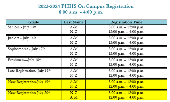23-24 PHHS In Person Registration Dates | Pebble Hills High School
